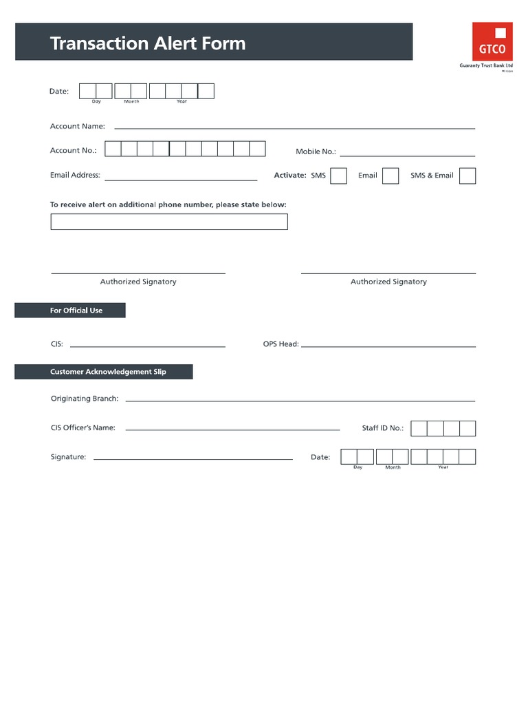 Transaction Alert Form | PDF