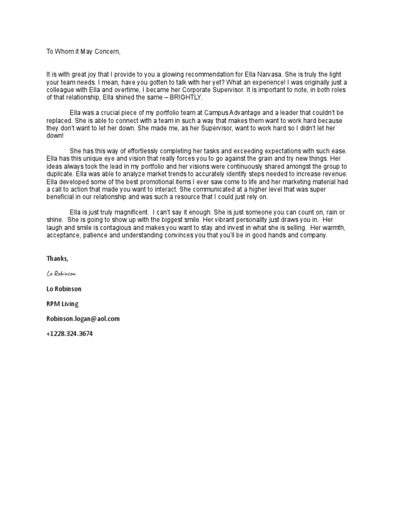 Ella Es Recommendation Letter | PDF