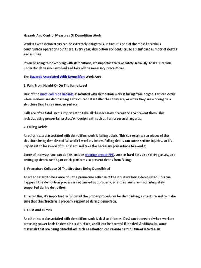 A Comprehensive Guide to Hazards and Control Measures in Demolition ...