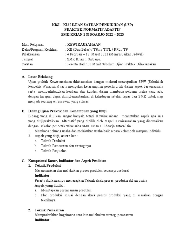 Kisi Kisi UPRAK KWU | PDF