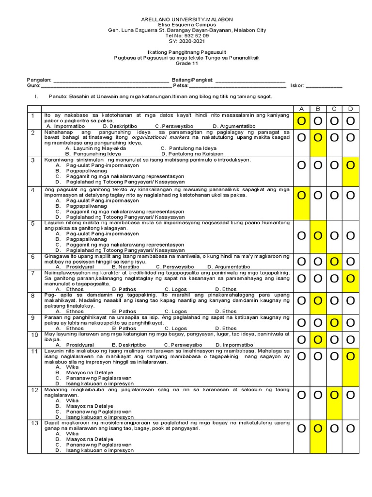 Ikatlong Panggitnang Pagsusulit | PDF