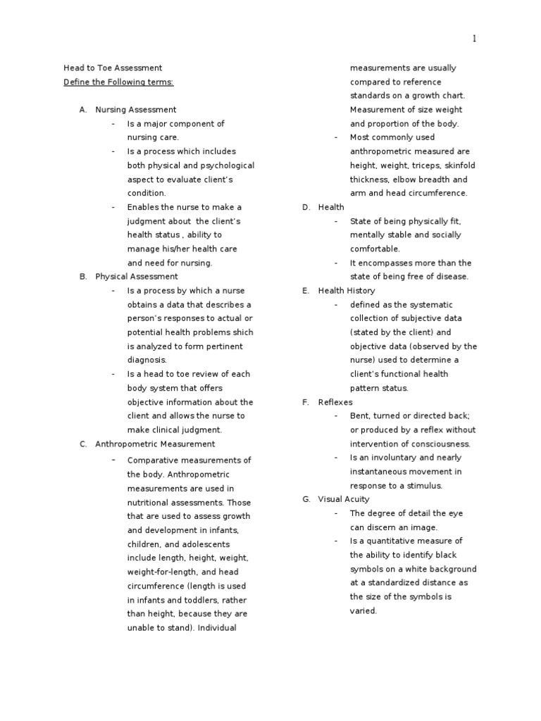 A Comprehensive Guide to Head to Toe Assessment: Defining Key Terms ...