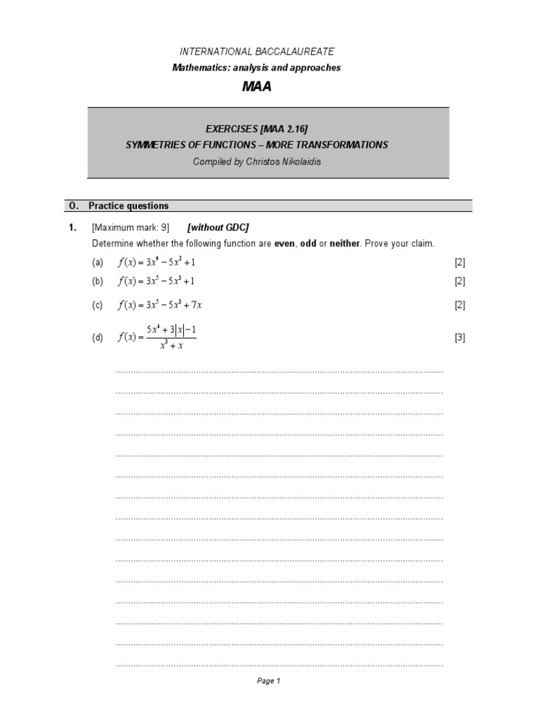 (Maa 2.16) Symmetries of Functions - More Transformations | PDF | Maxima And Minima | Asymptote