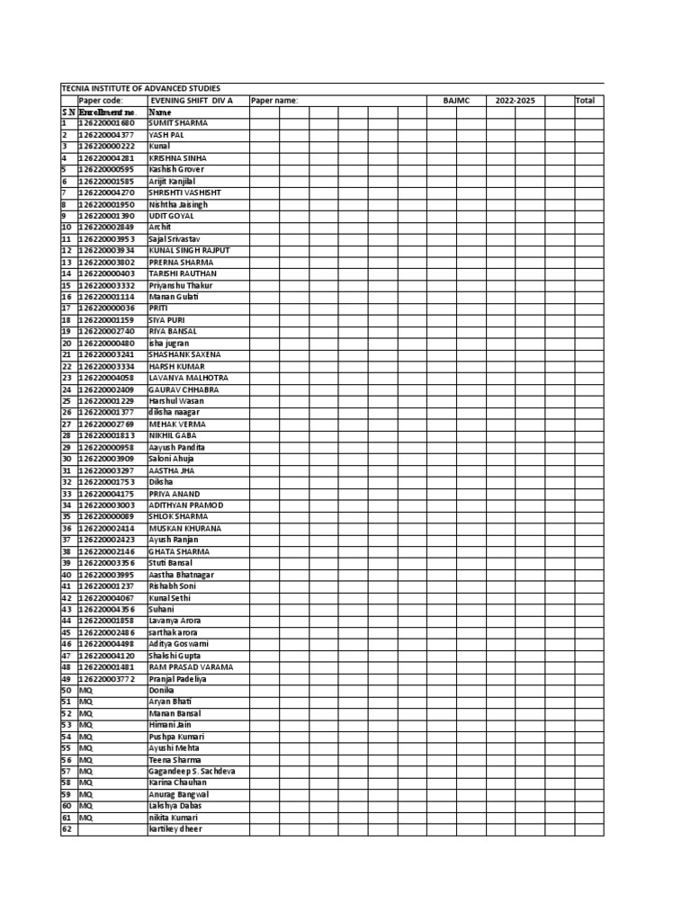 Attendance Sheet 1EA | PDF