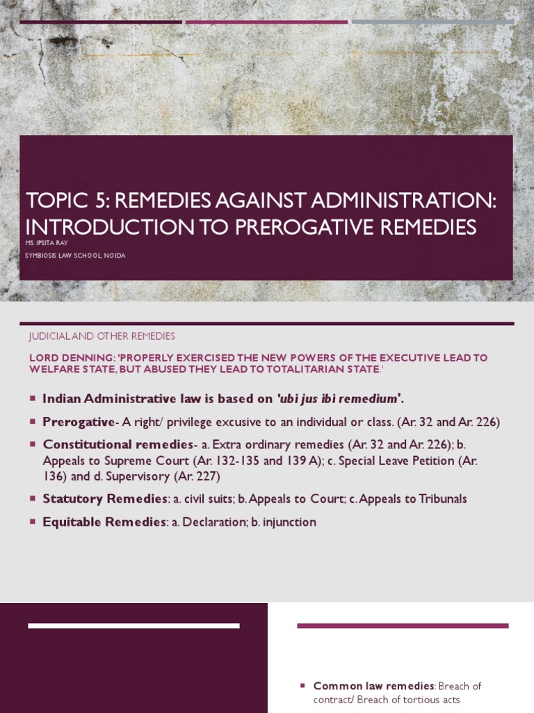 Introduction To Prerogative Remedies | PDF | Writ | Legal Remedy