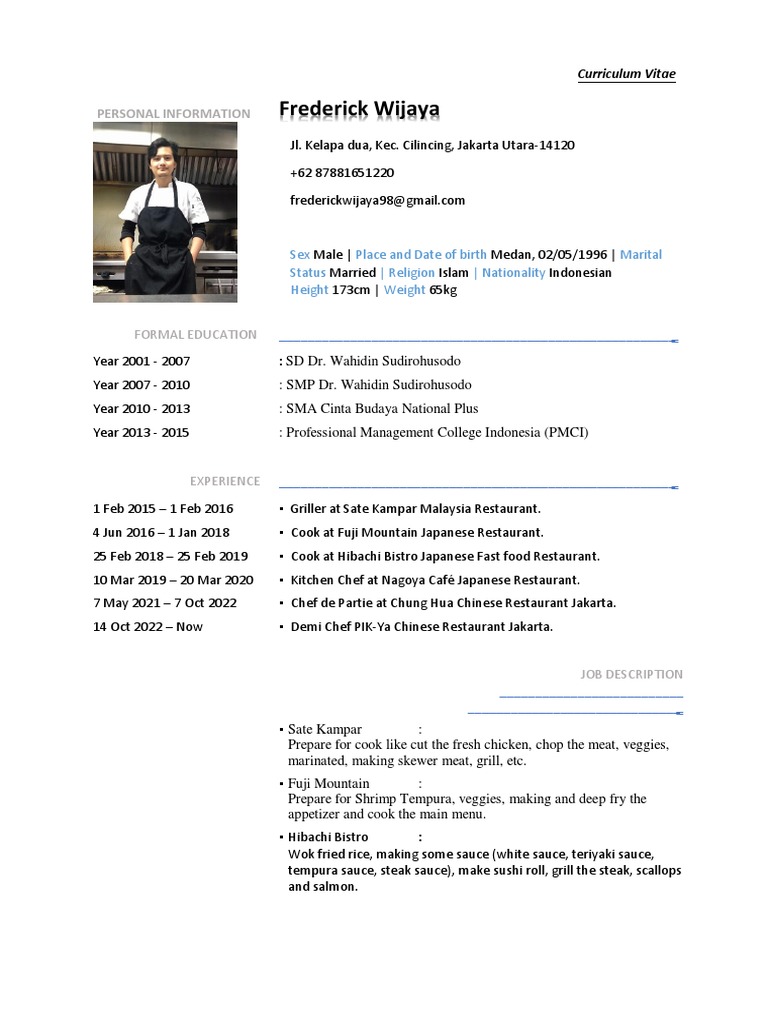 CV Frederick 2023 | PDF | Sushi | Japanese Cuisine