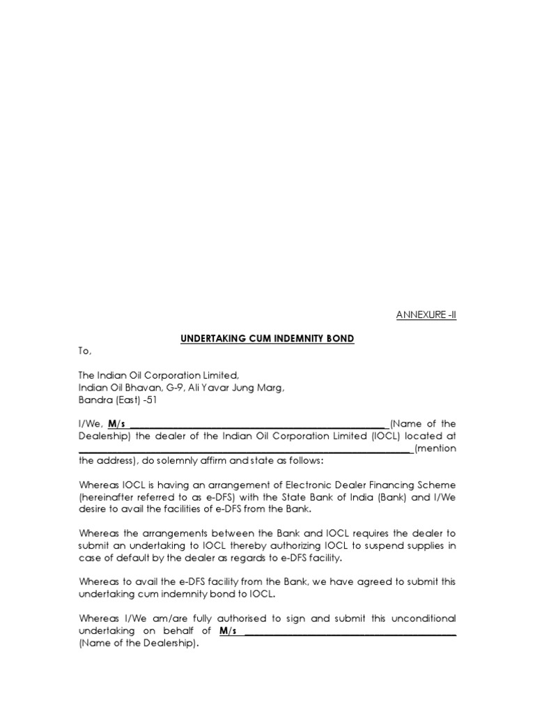 SBI eDFS Undertaking | PDF | Banks | Indemnity