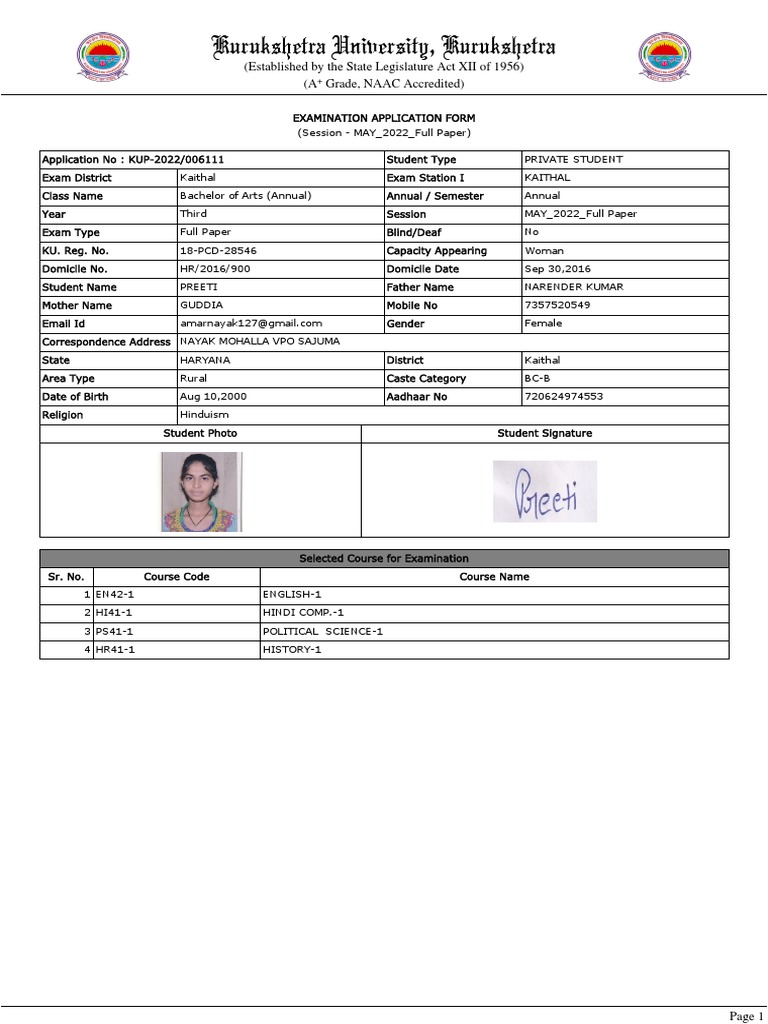 BA Exam Application Form 2022 | PDF