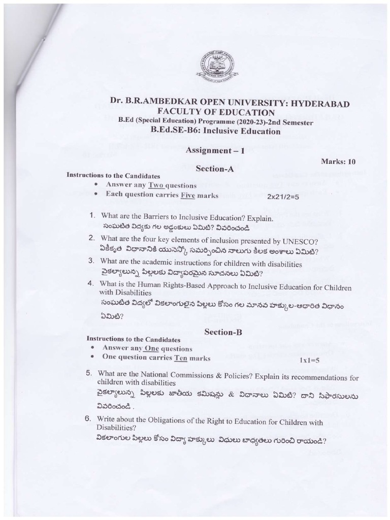 2022 PG 38 1year 0 Assignments 04-01-2023-B.Ed SE 2sem 1 Compressed | PDF