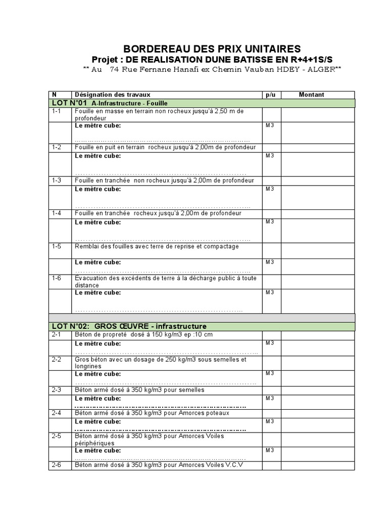 Bordereau Des Prix Unitaires | PDF | Technologie du bâtiment | Matériau composite