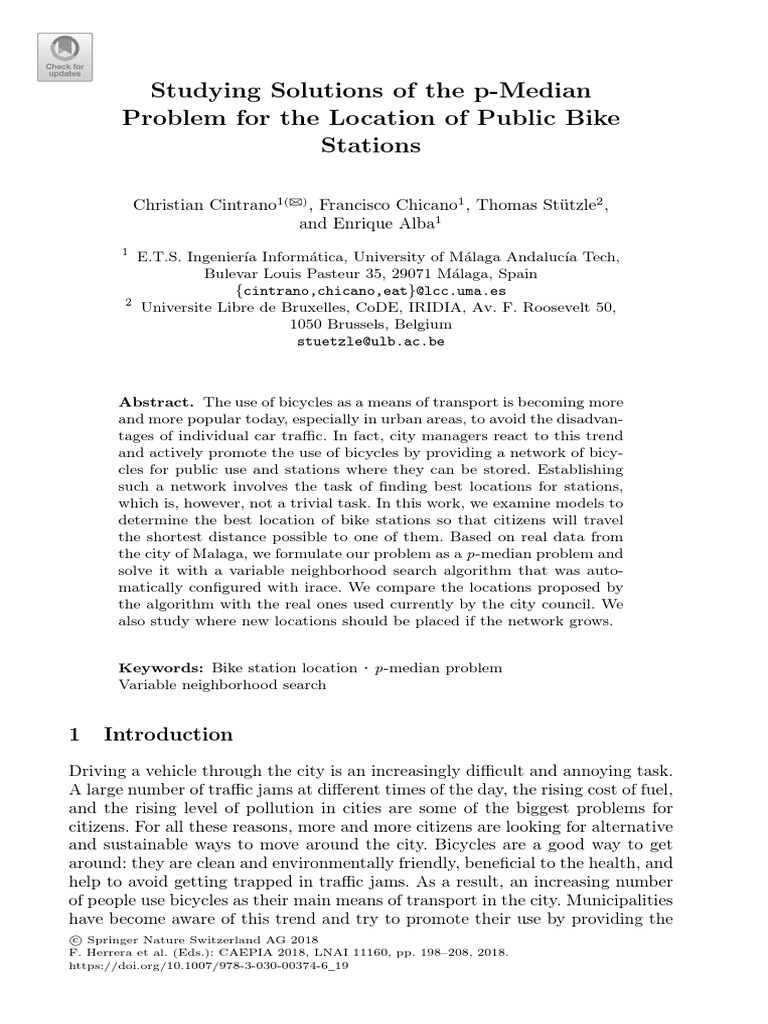 Studying Solutions of The P-Median Problem For The Location of Public Bike Stations | Download ...