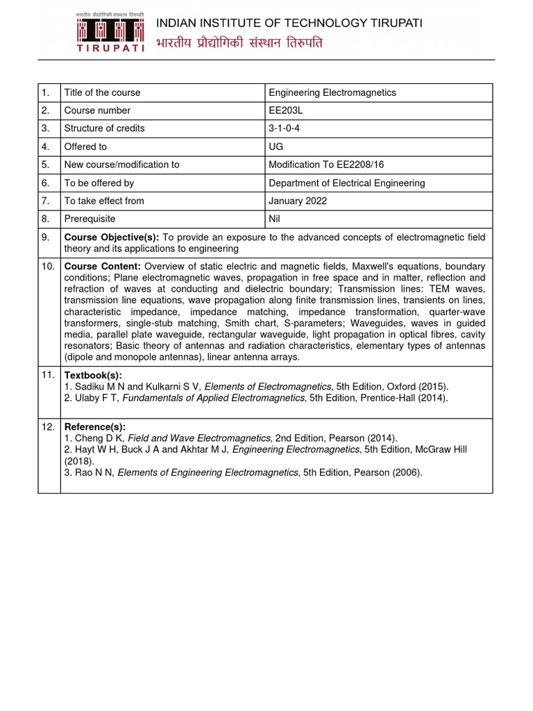 Engineering Electromagnetics Syllabus | PDF | Antenna (Radio ...