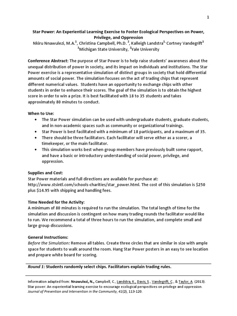Star Power Simulation Overview | PDF | Simulation | Power (Social And ...