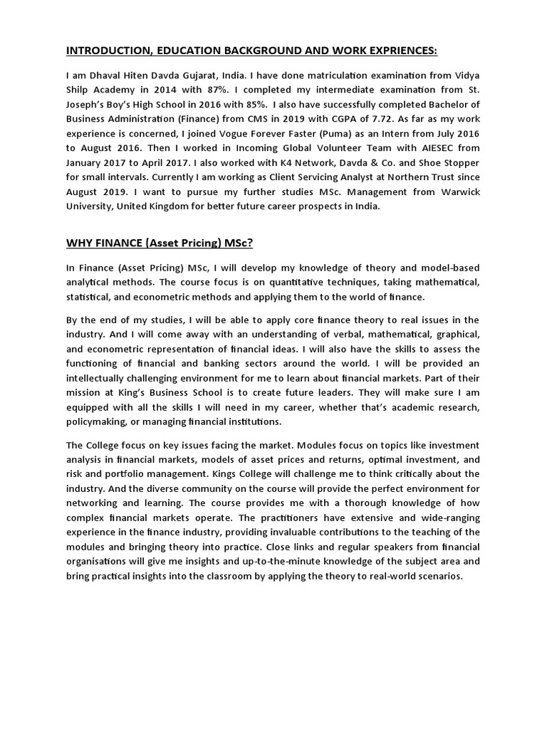 Aspiring Finance Leader's Journey | PDF | Vocational Education