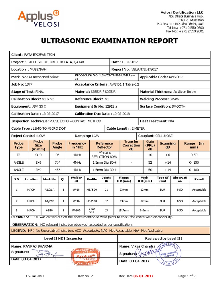 Ultrasonic Exam Report for Steel Structure | PDF | Welding | Construction
