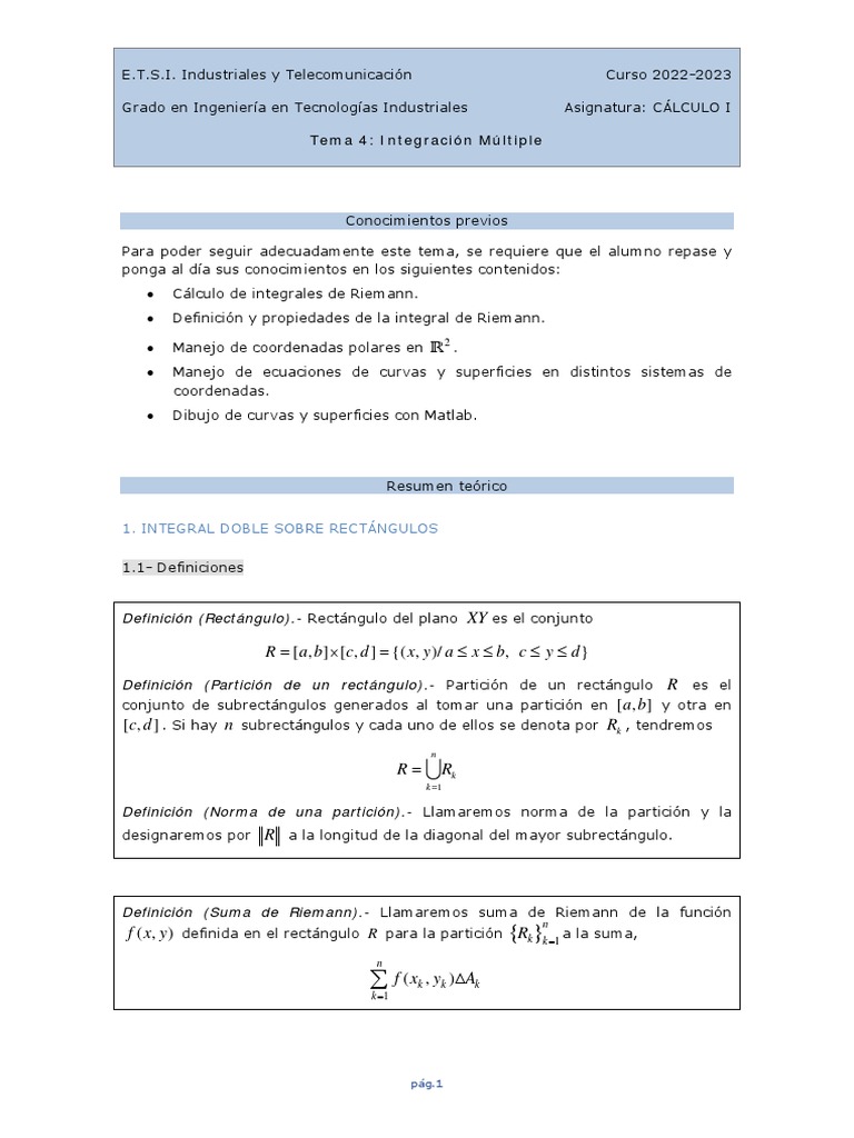 Tema 4 Integración Múltiple 22-23 | PDF