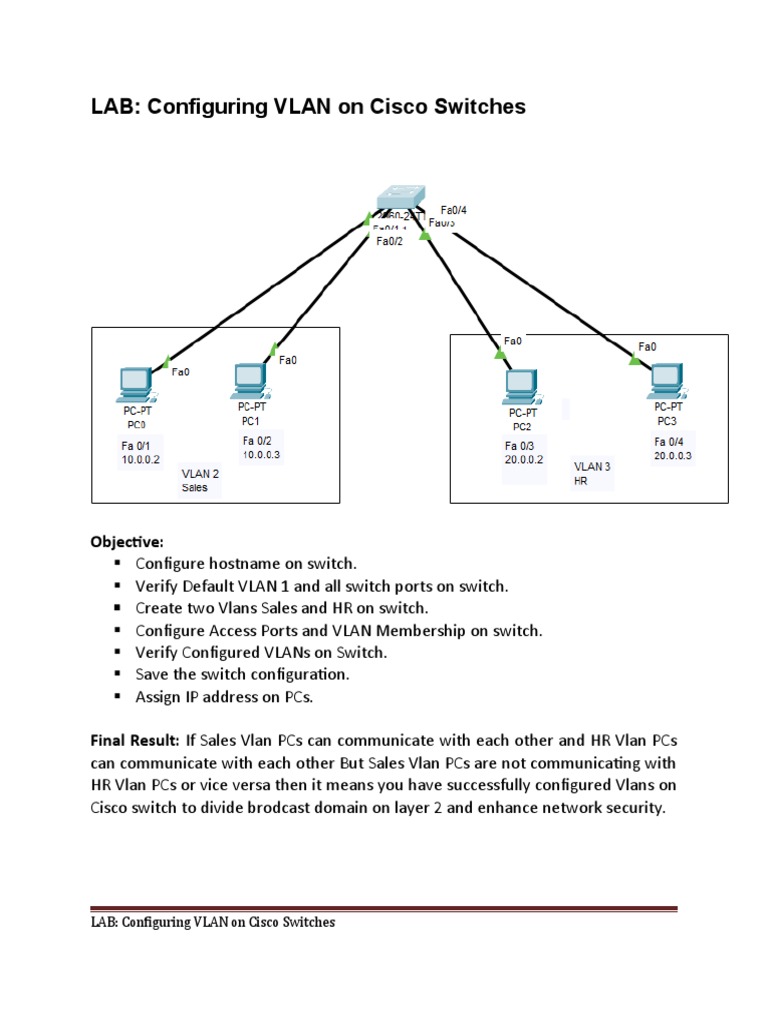 1 LAB Configuring VLAN On Cisco Switches | PDF