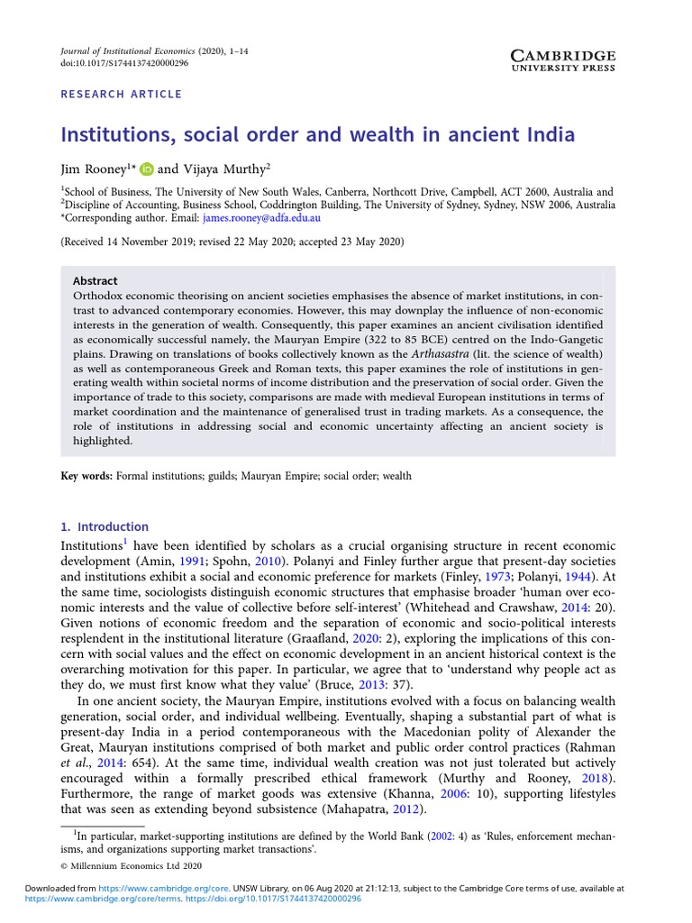 Institutions Social Order and Wealth in Ancient India | PDF | Market ...