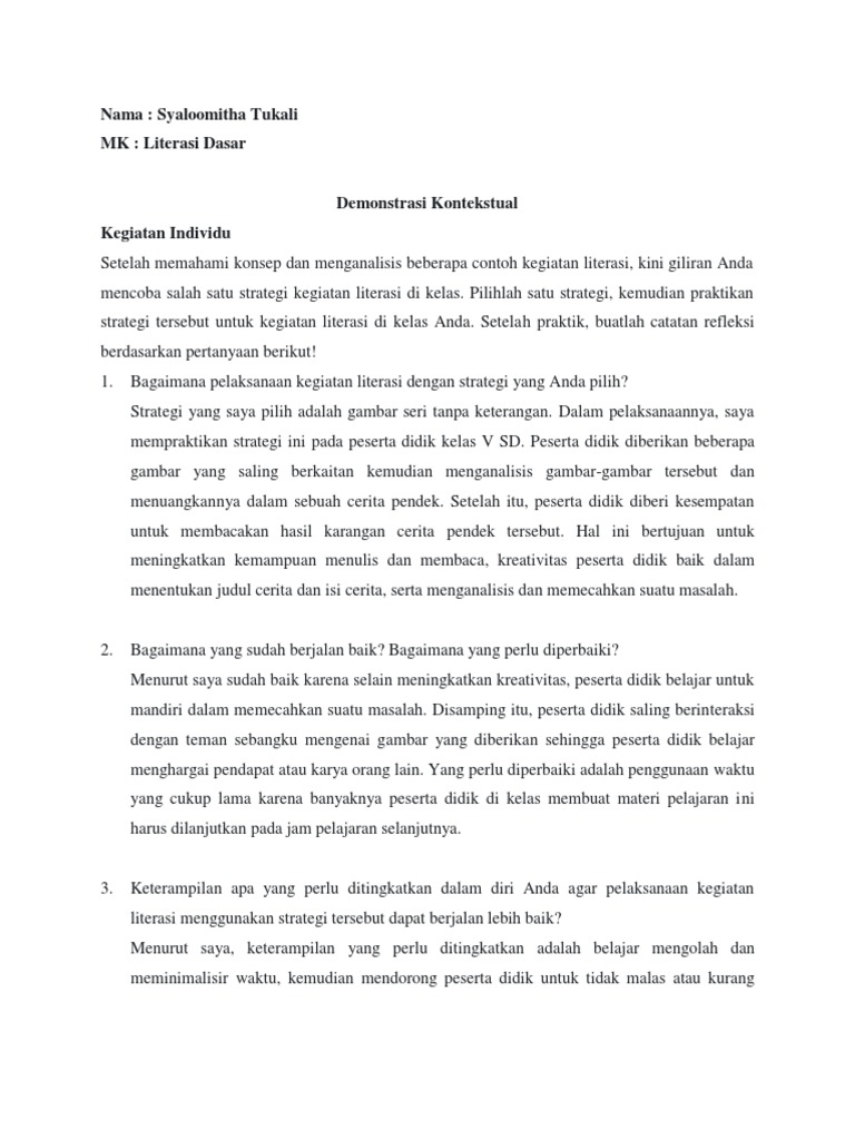 Demonstrasi Kontekstual Topik 2 Literasi Syaloomitha Tukali | PDF