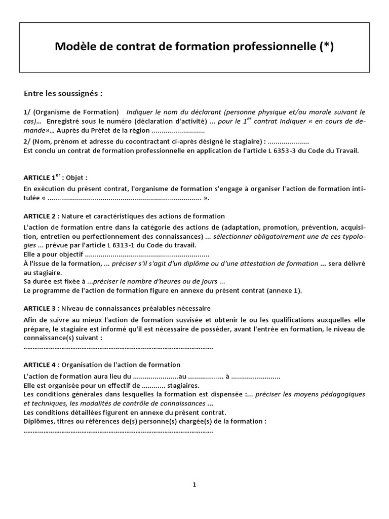 Modèle de Contrat de Formation Professionnelle | PDF | Facture | Travailleur indépendant
