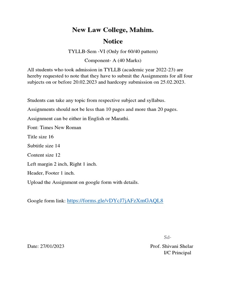 Assignment Notice Sem VI 2022-23 | PDF