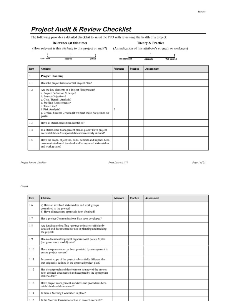 Project Review Checklist | Download Free PDF | Project Management ...