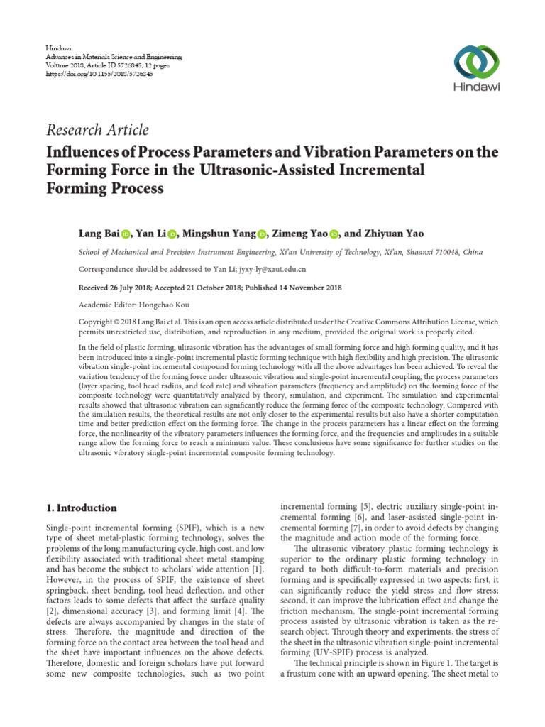 Influences of Process Parameters and Vibration Parameters On The Forming Force in The Ultrasonic ...
