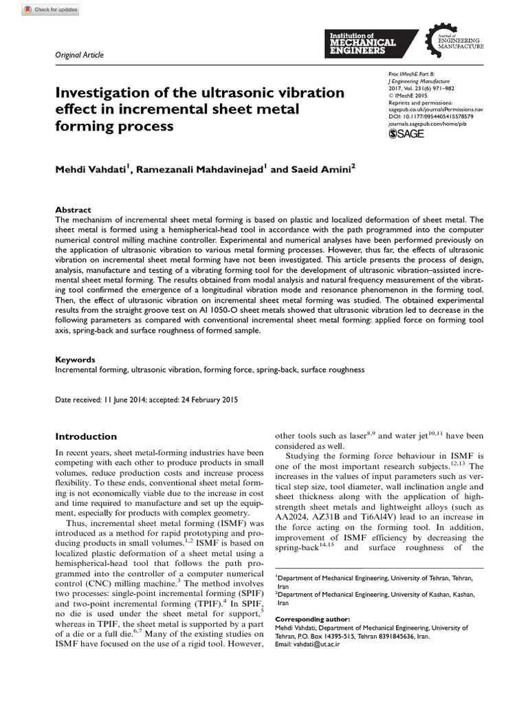 Investigation of The Ultrasonic Vibration Effect in Incremental Sheet ...