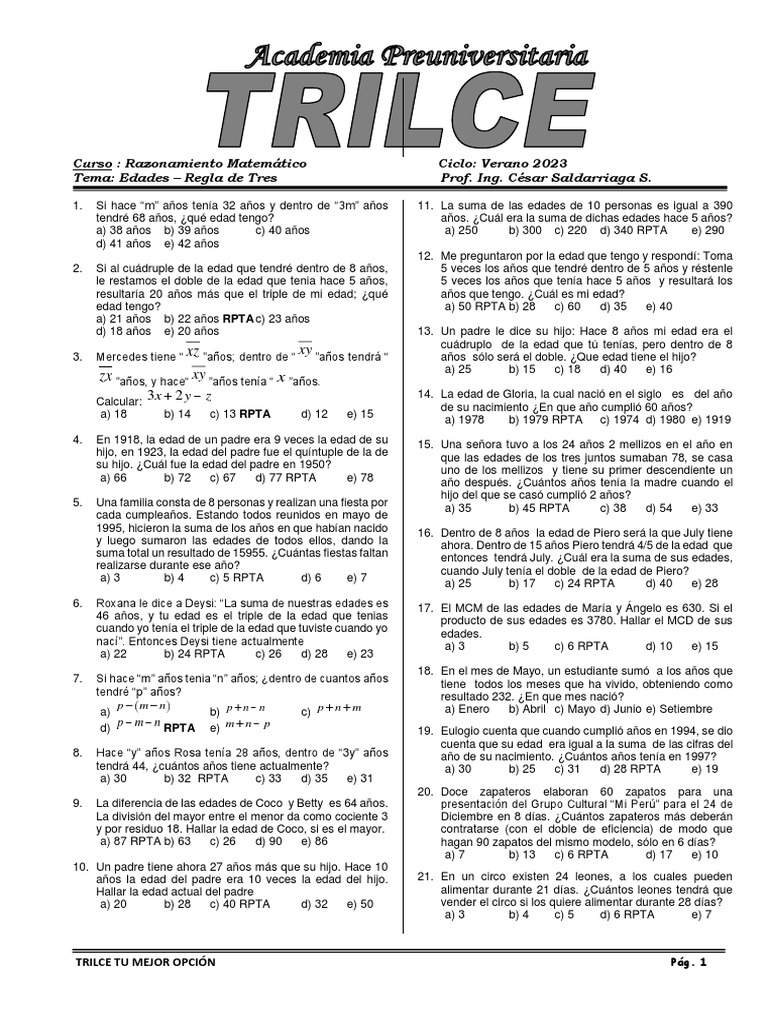 RM Trilce 005 Edade Porcen Ver23 | PDF | Matemáticas
