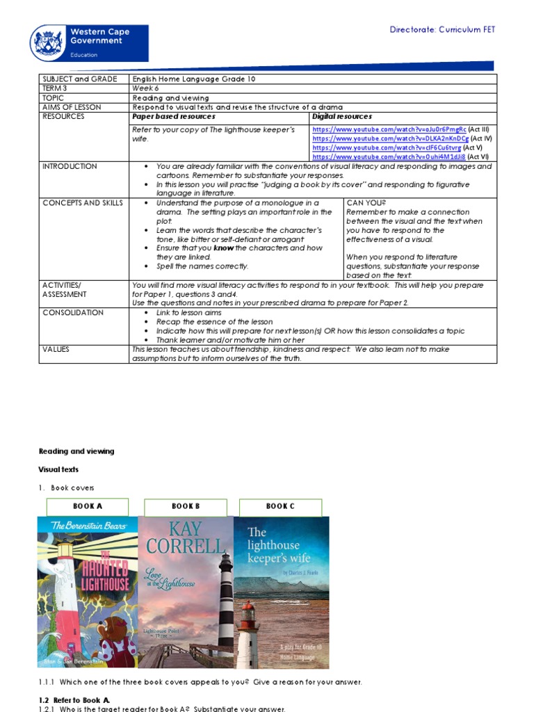 English HL Grade 10 Term 3 Week 6 - 2020 | PDF | Literacy | Monologue