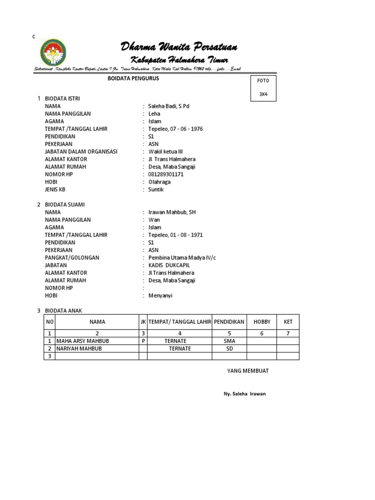 Biodata Ibu Leha dwp-1 | PDF