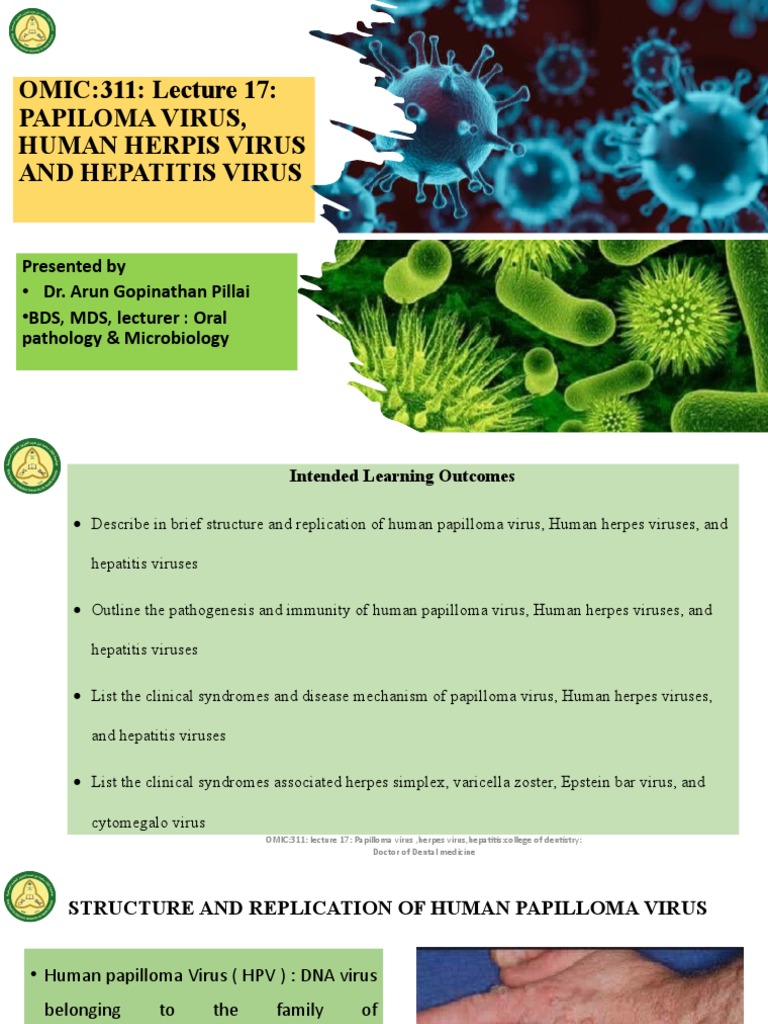 OMIC 311 Lecture 17 Human Papilloma, Herpes, Hepatits Virus | PDF ...
