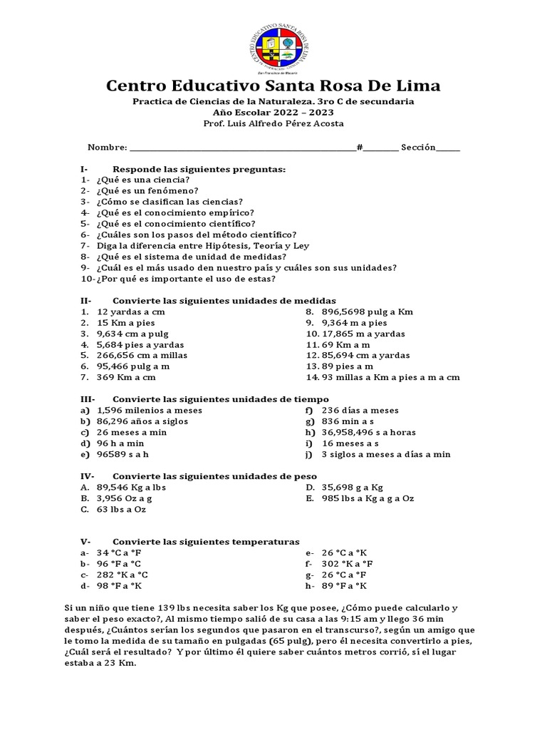 Práctica de Ciencias Naturales 3ro C | PDF | Deportes y actividades al ...