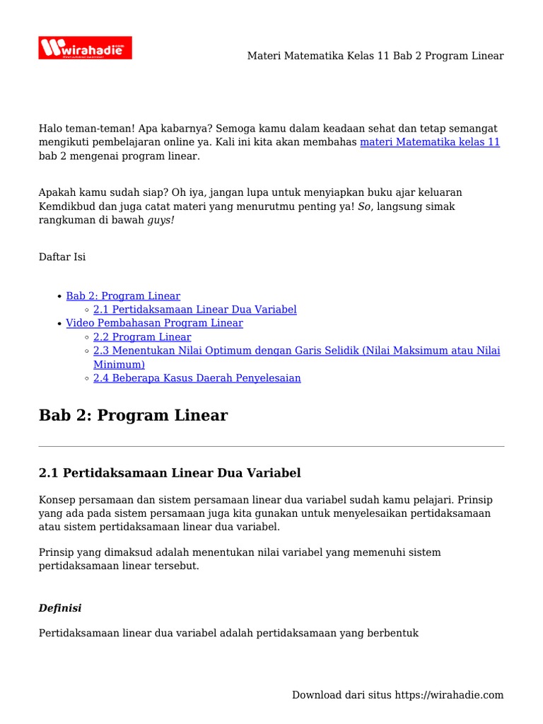 Materi Matematika Kelas 11 Bab 2 Program Linear | PDF