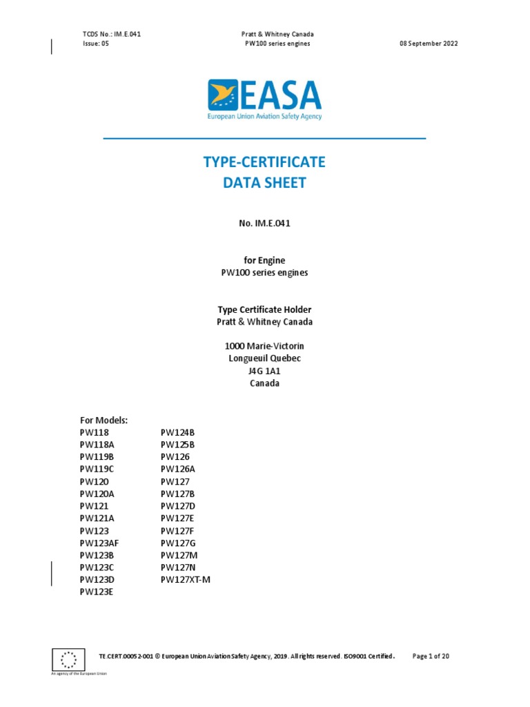 EASA IM.E.041 TCDS Issue 5 | PDF | Aviation | Transport