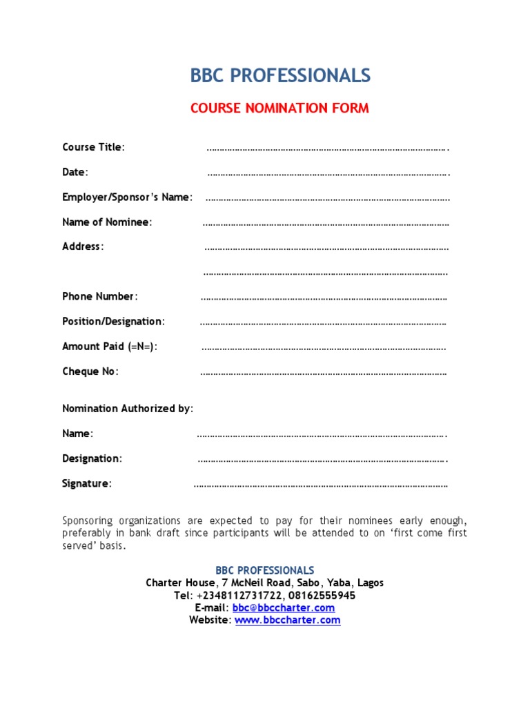 Course Nomination Form | PDF