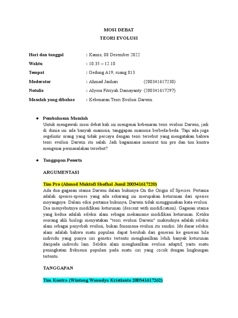 Notulensi Debat Evolusi Offr B (8 Desember 2022) | PDF