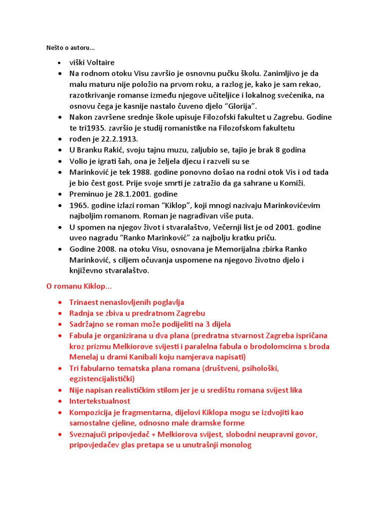 Kiklop Bilješke | PDF