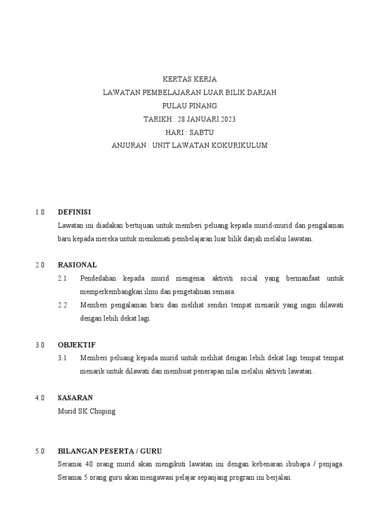 Kertas Kerja Lawatan SKC 2023 | PDF