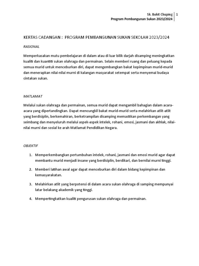 Kertas Kerja Sukan Pembangunan | PDF