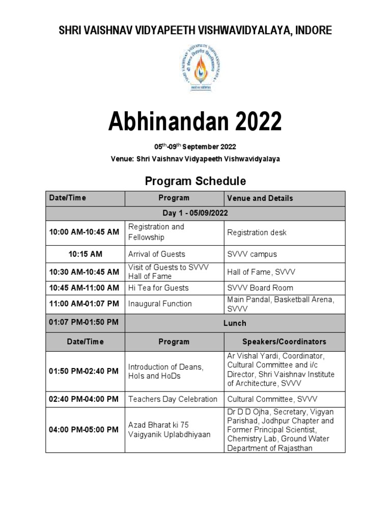 Abhinandan 2022 Schedule | PDF