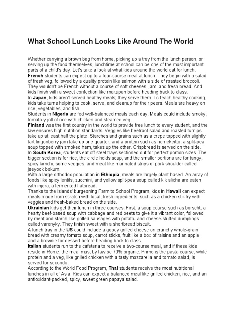 What School Lunch Looks Like Around The World | PDF | Lunch | Meal