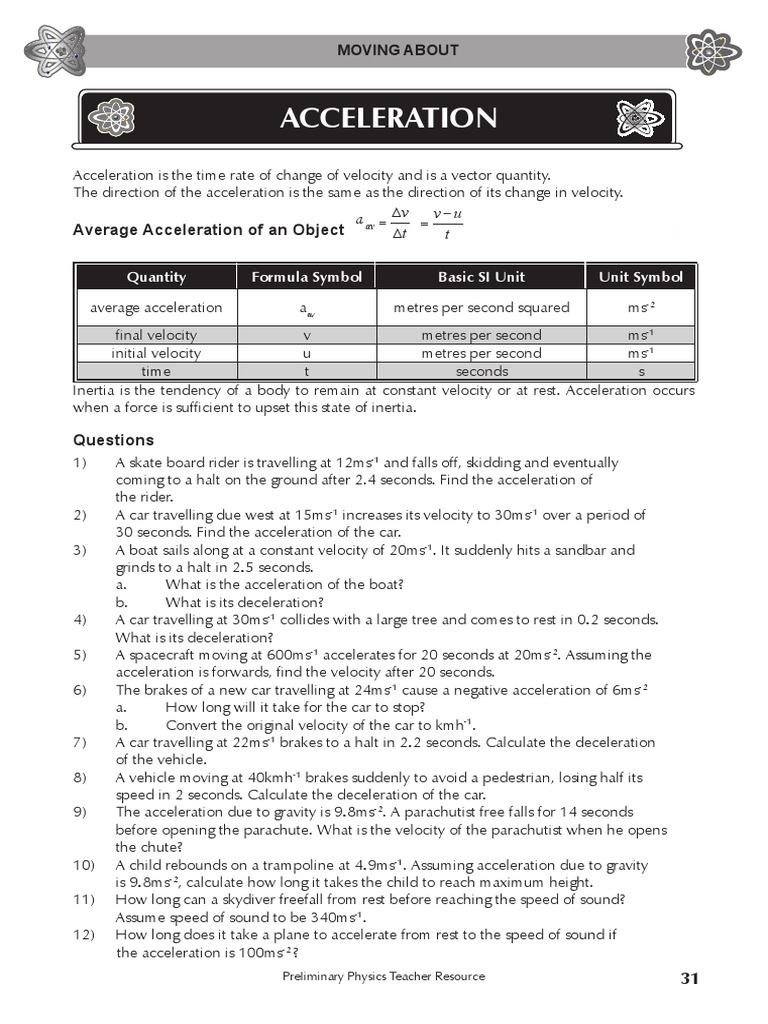 Physics Teacher Resource: Acceleration Concepts | PDF | Acceleration | Velocity