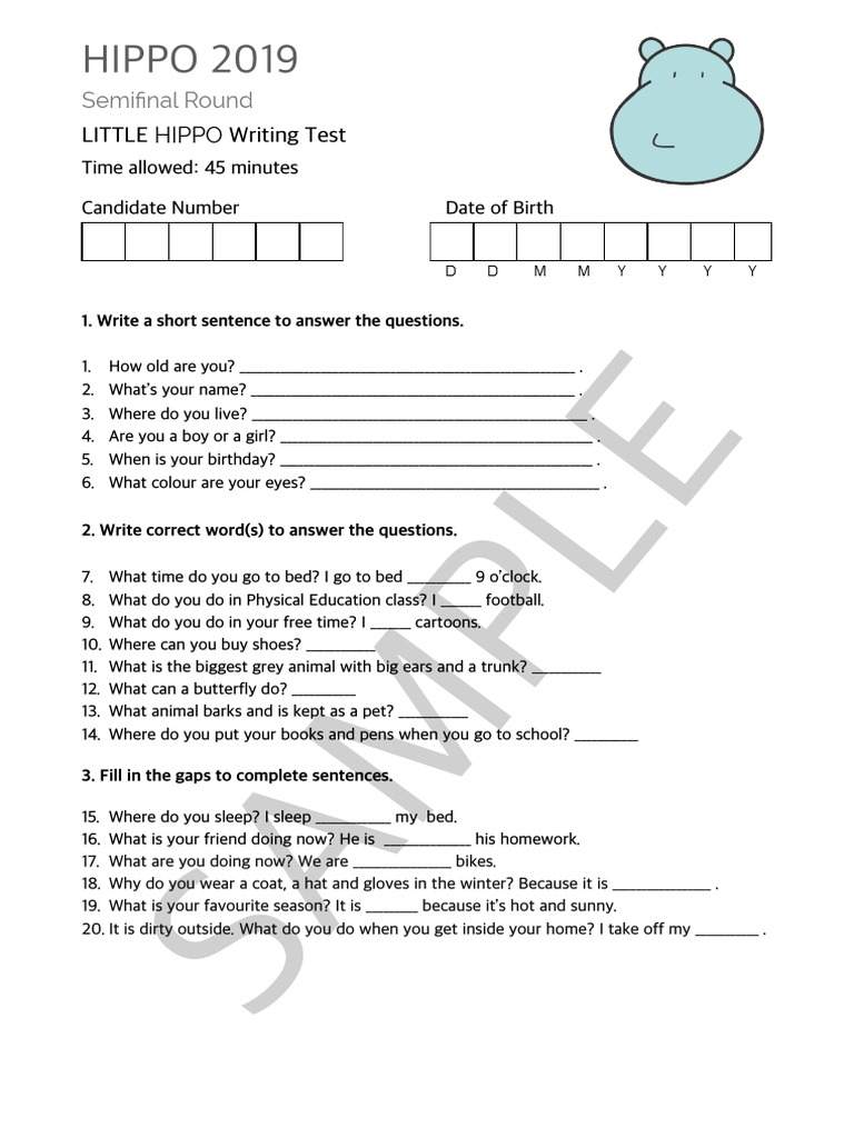 Little Hippo Writing Test Sample | PDF | Social Science | Self-Improvement