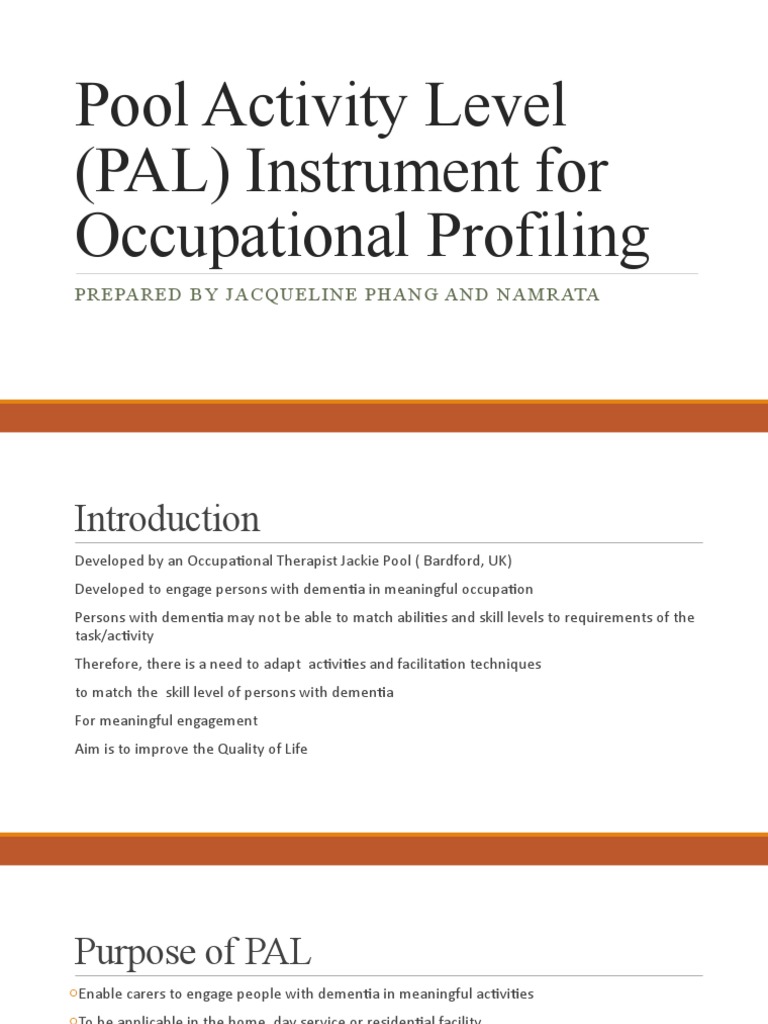 Pool Activity Level (PAL) Instrument For Occupational Profiling | PDF ...