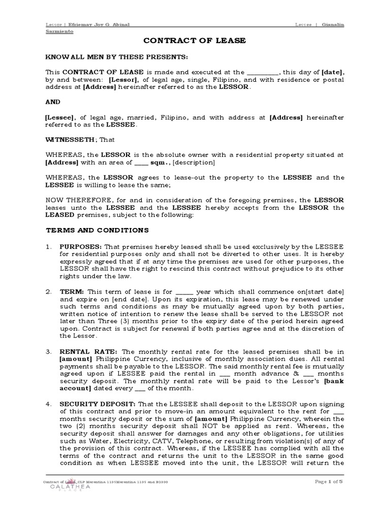 Contract of Lease | PDF | Lease | Property