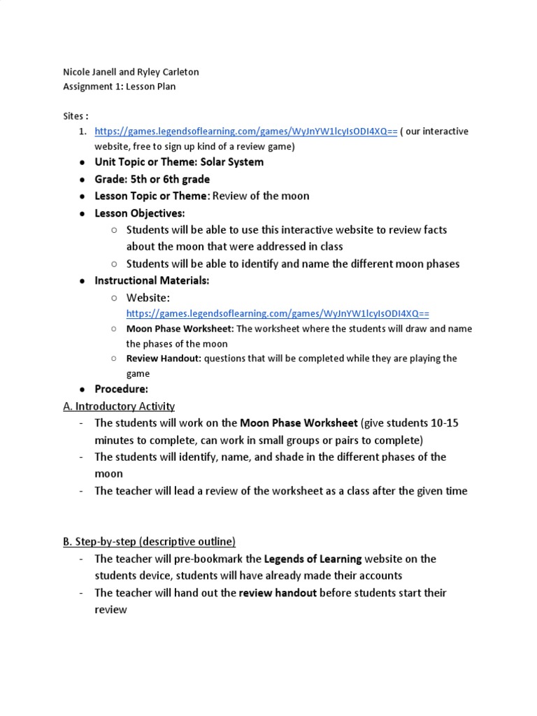 Assignment 1 - Lesson Plan Seminar | PDF | Moon | Astronomy