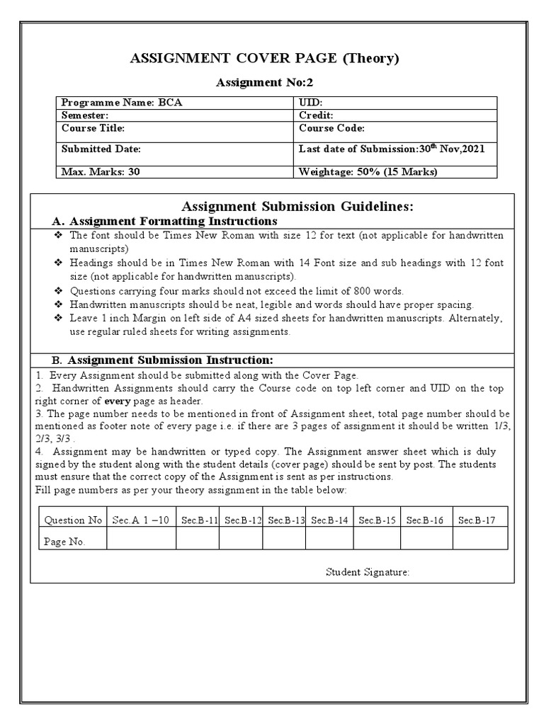 Assignment Cover Page (Theory) | PDF