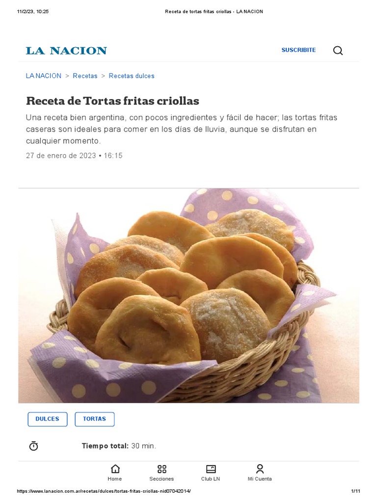 Receta de Tortas Fritas Criollas - LA NACION | PDF | Postres | Cocina ...