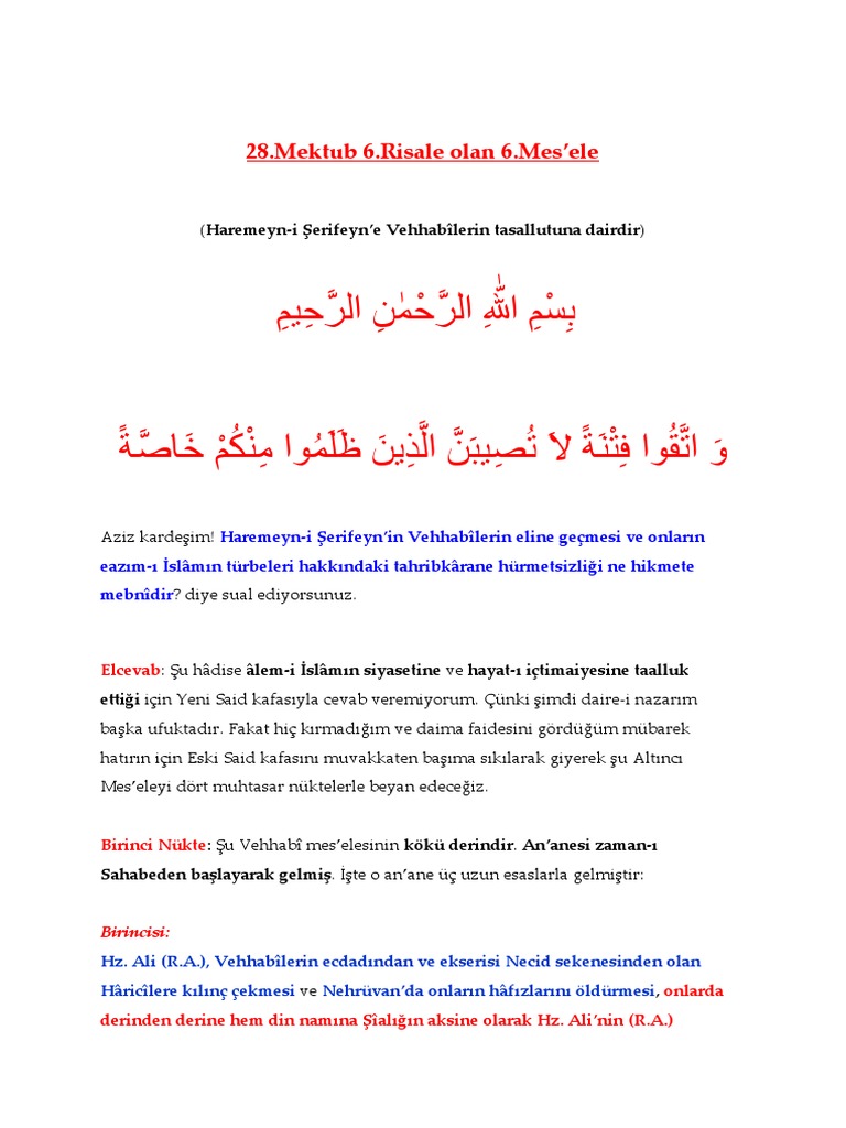 Vehhabiler 28 Mektup 6.risale | PDF